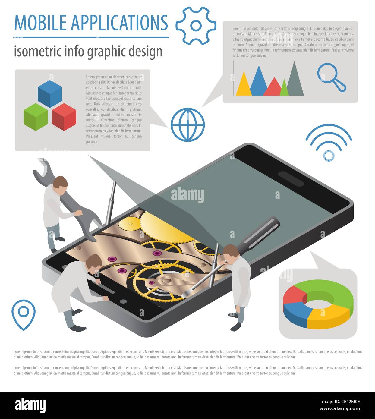 Mobile applications technology isometric infographic collection ...
