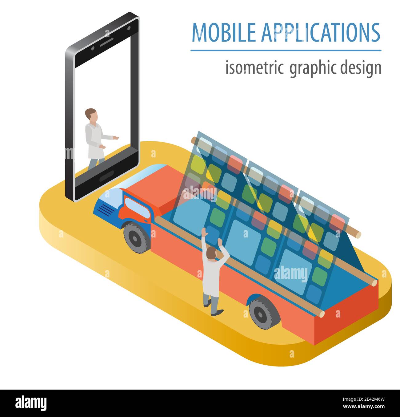 Mobile applications technology isometric collection. Software ...