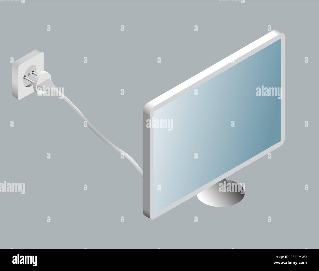 Computer monitor with power socket in isometric style. Vector ...