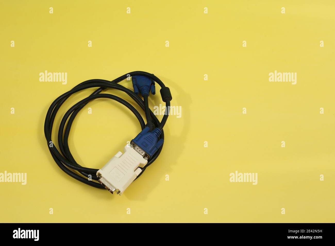 Top view of a computer component wire cable with its adapter isolated ...