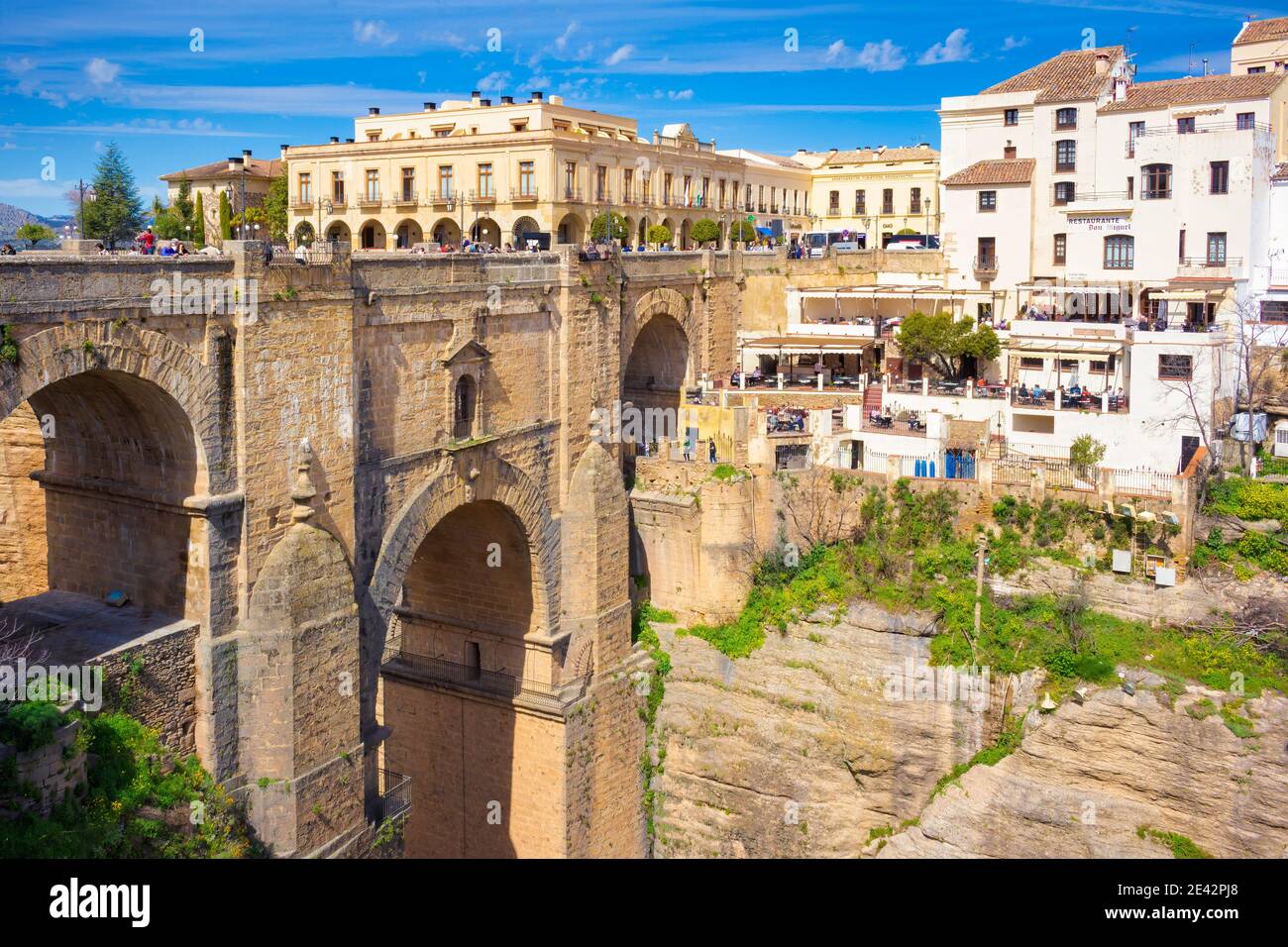 Ronda, Andalucia, Spain: Overview of the new bridge looking at the left ...
