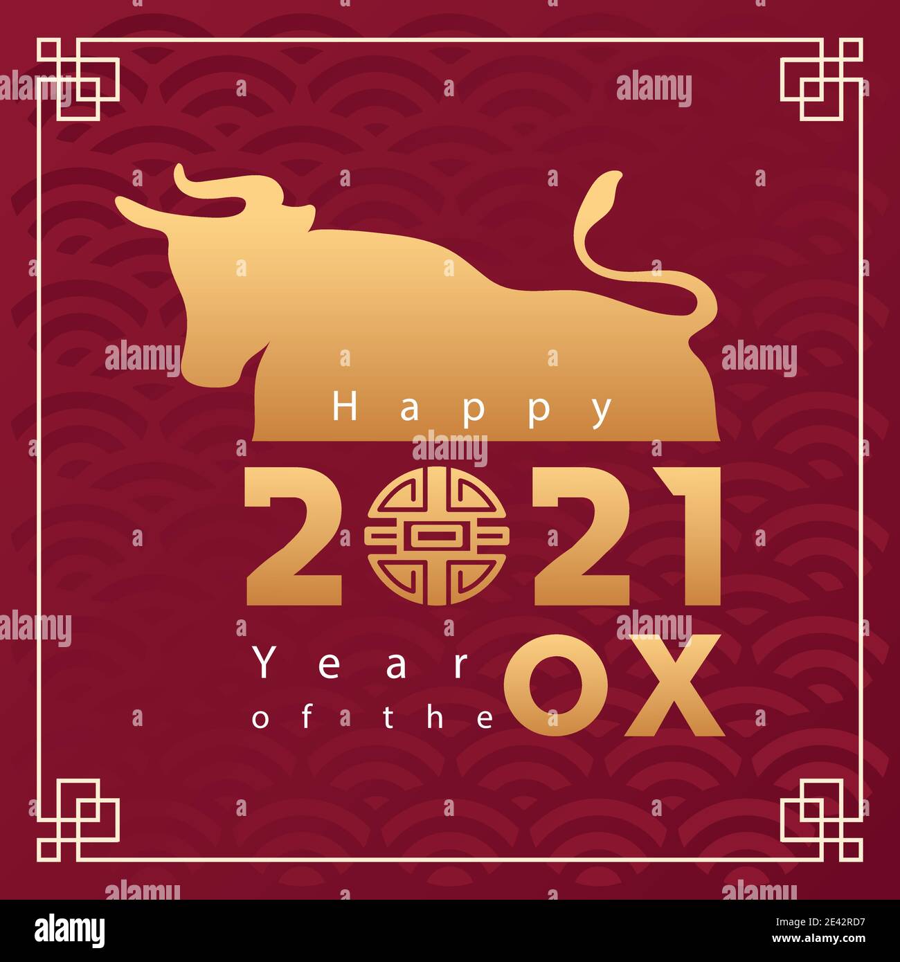chinese new year poster with golden ox in square frame vector ...