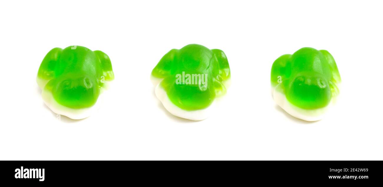 Gummy Green Frogs with a Mashmallow Candy Bottom Layer Isolated on a ...