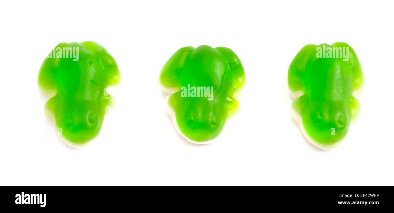 Gummy Green Frogs with a Mashmallow Candy Bottom Layer Isolated on a ...
