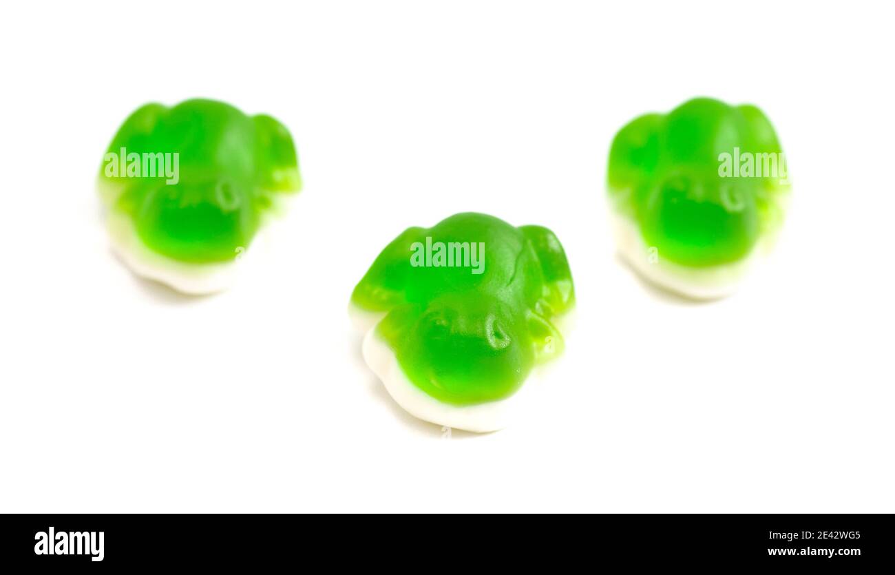 Gummy Green Frogs with a Mashmallow Candy Bottom Layer Isolated on a ...
