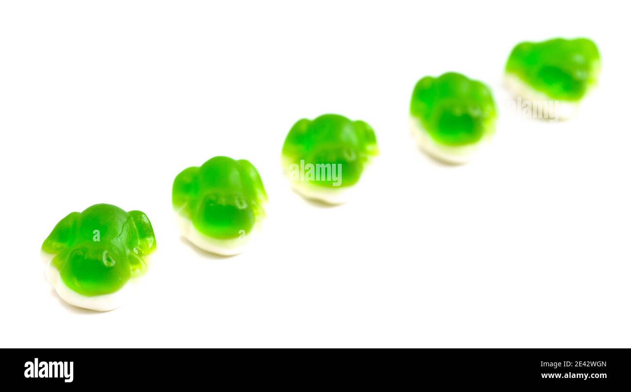 Gummy Green Frogs with a Mashmallow Candy Bottom Layer Isolated on a ...