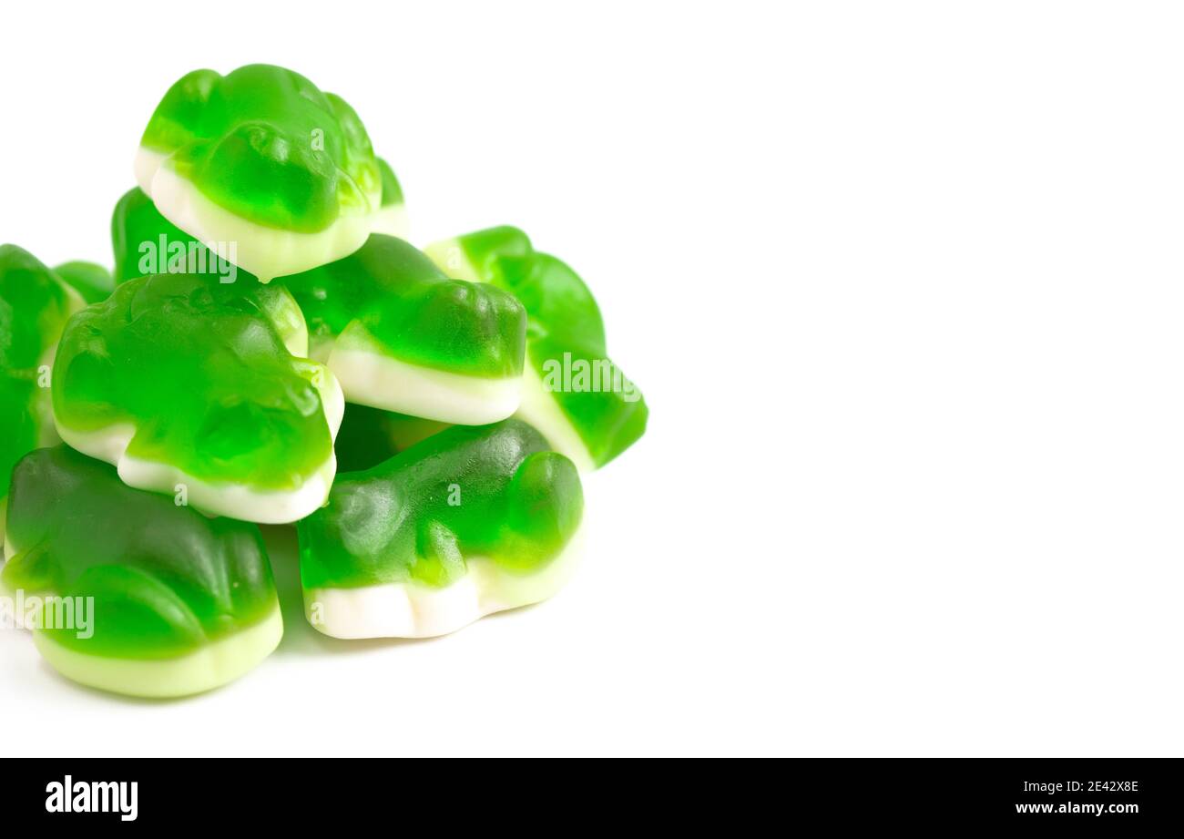 Gummy Green Frogs with a Mashmallow Candy Bottom Layer Isolated on a ...