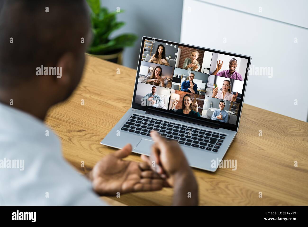 Disabled Deaf Man In Video Conference Call Stock Photo - Alamy