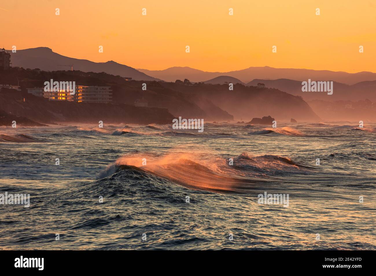 Huge waves on the city of Biarritz at the Basque Country's coast Stock ...