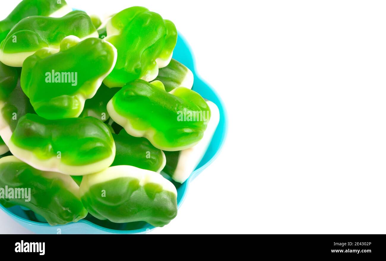 Gummy Green Frogs with a Mashmallow Candy Bottom Layer Isolated on a ...