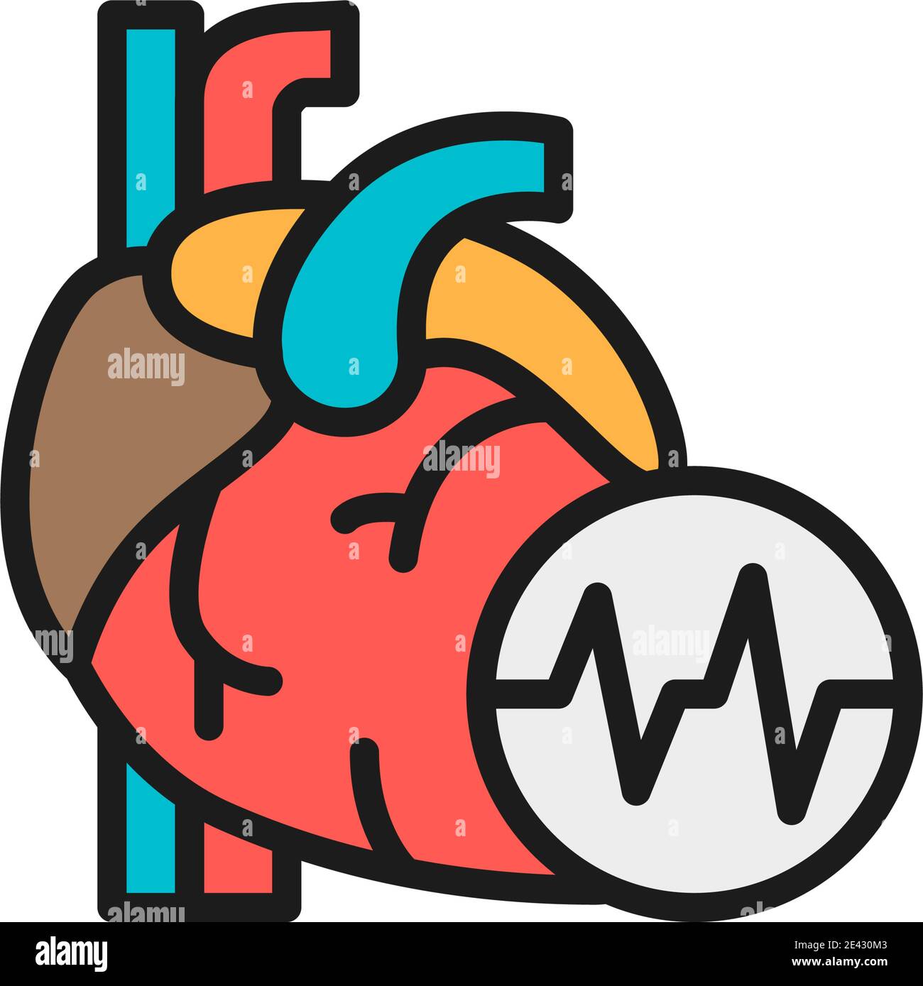 Obesity heart, visceral fat, heart attack flat color line icon Stock ...