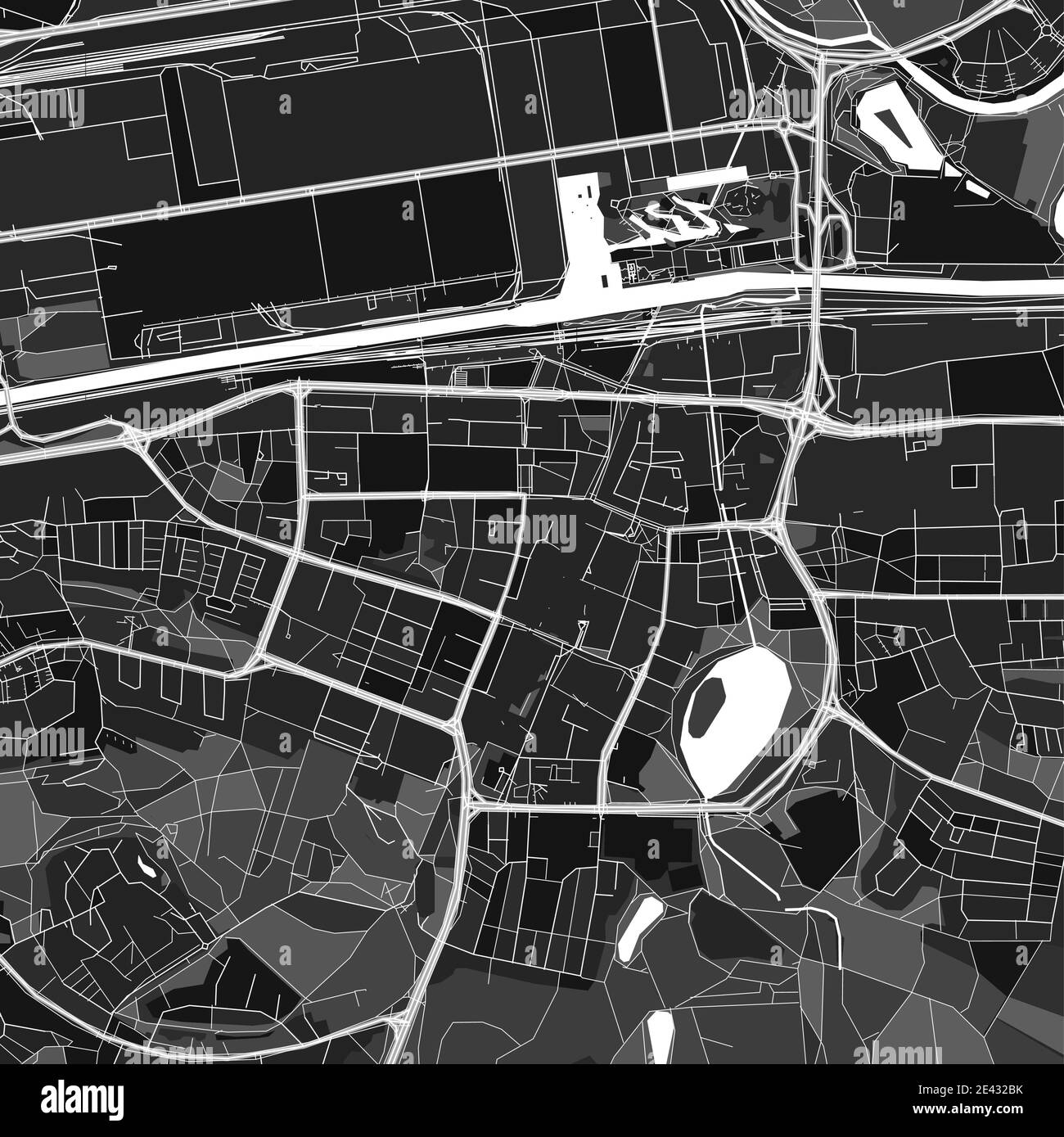 Dark vector art map of Wolfsburg, Lower Saxony, Germany with fine grays ...