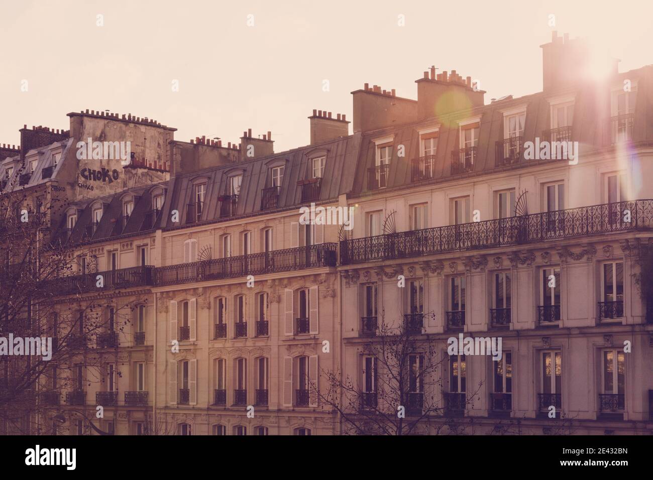 sunshines over the historic buildings in Paris, urban street view Stock ...