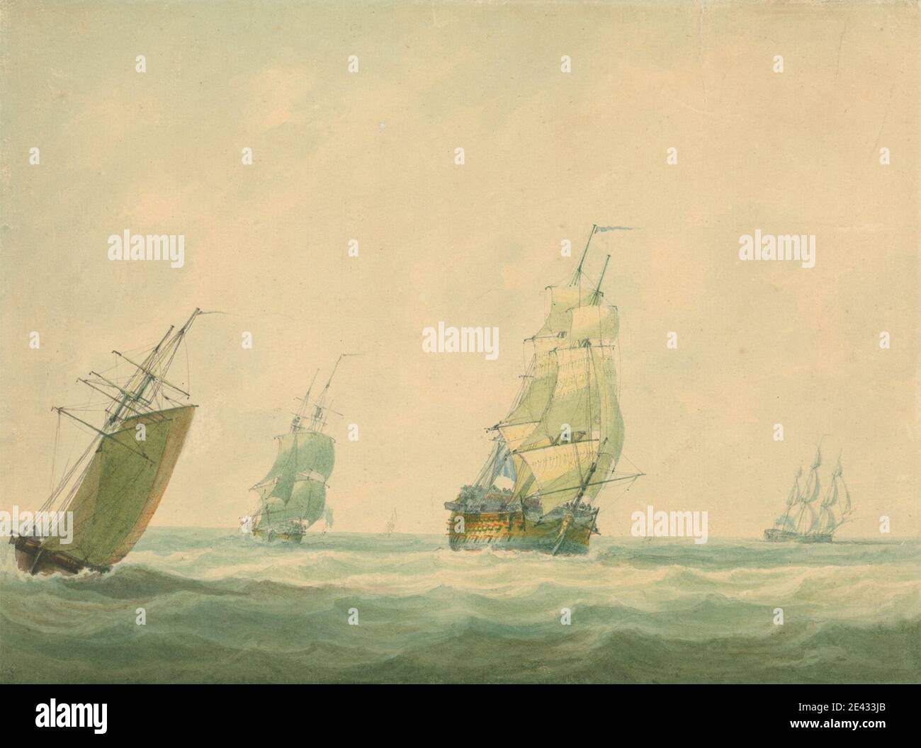 Nicholas Pocock, 1740â€“1821, British, A Two-Decker and other Shipping ...