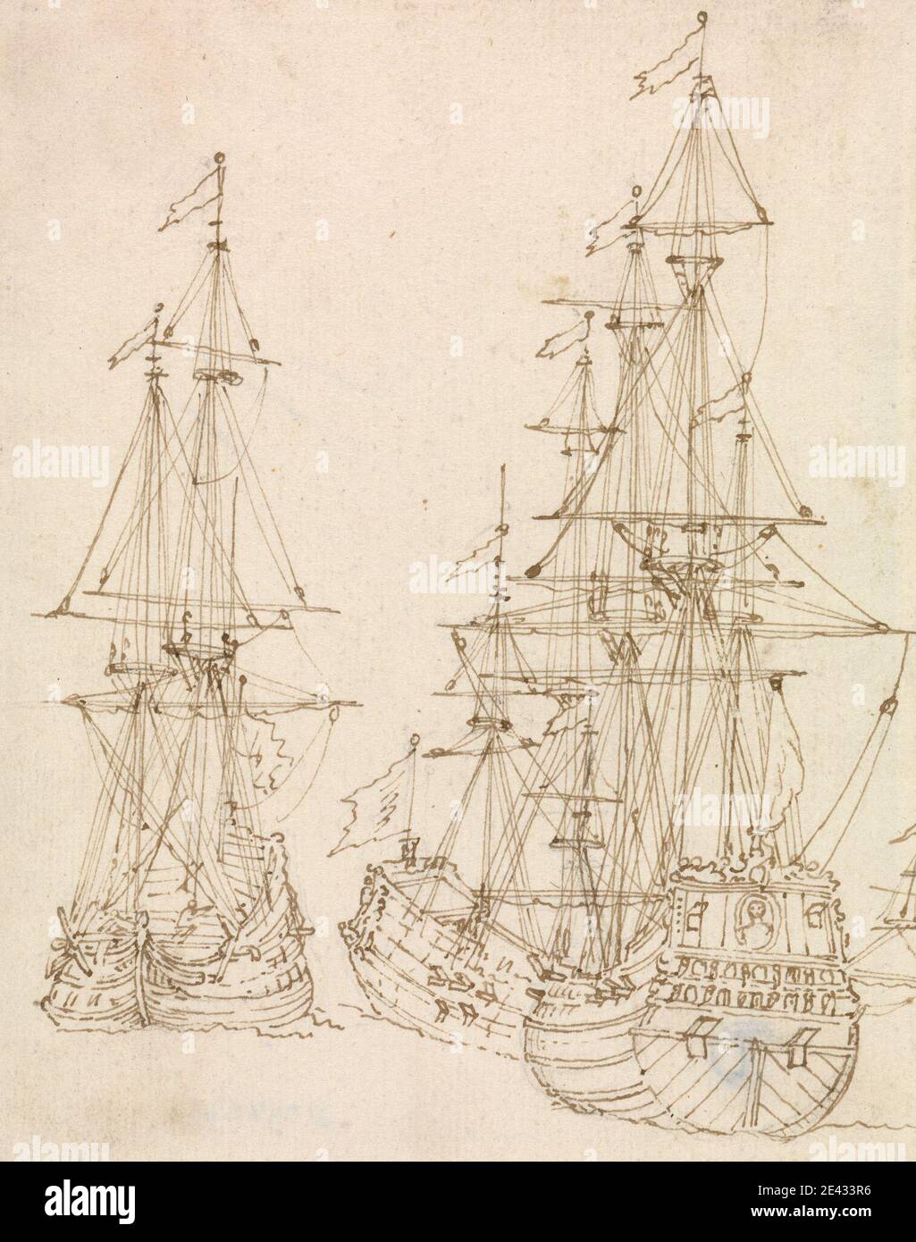 Francis Place, 1647â€“1728, British, Studies of Ships, undated. Pen and ...