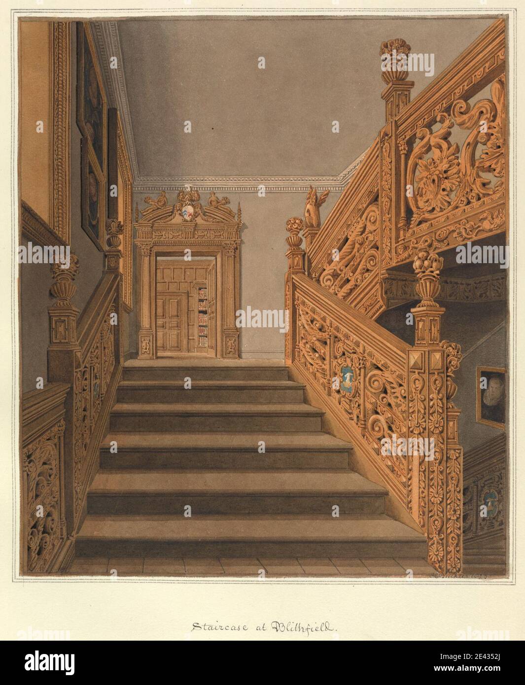 John Buckler FSA, 1770â€“1851, British, Staircase at Blithfield, 1823 ...
