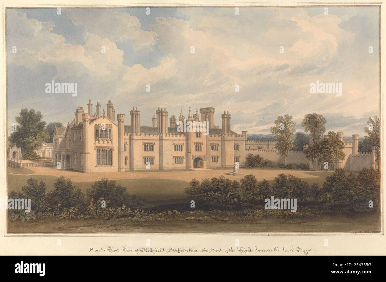 John Buckler FSA, 1770â€“1851, British, South West View of Blithfield ...