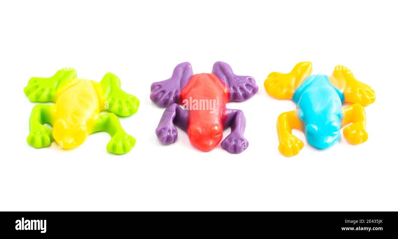 Multicolored Gummy Tree Frog Candies Isolated on a White Background ...