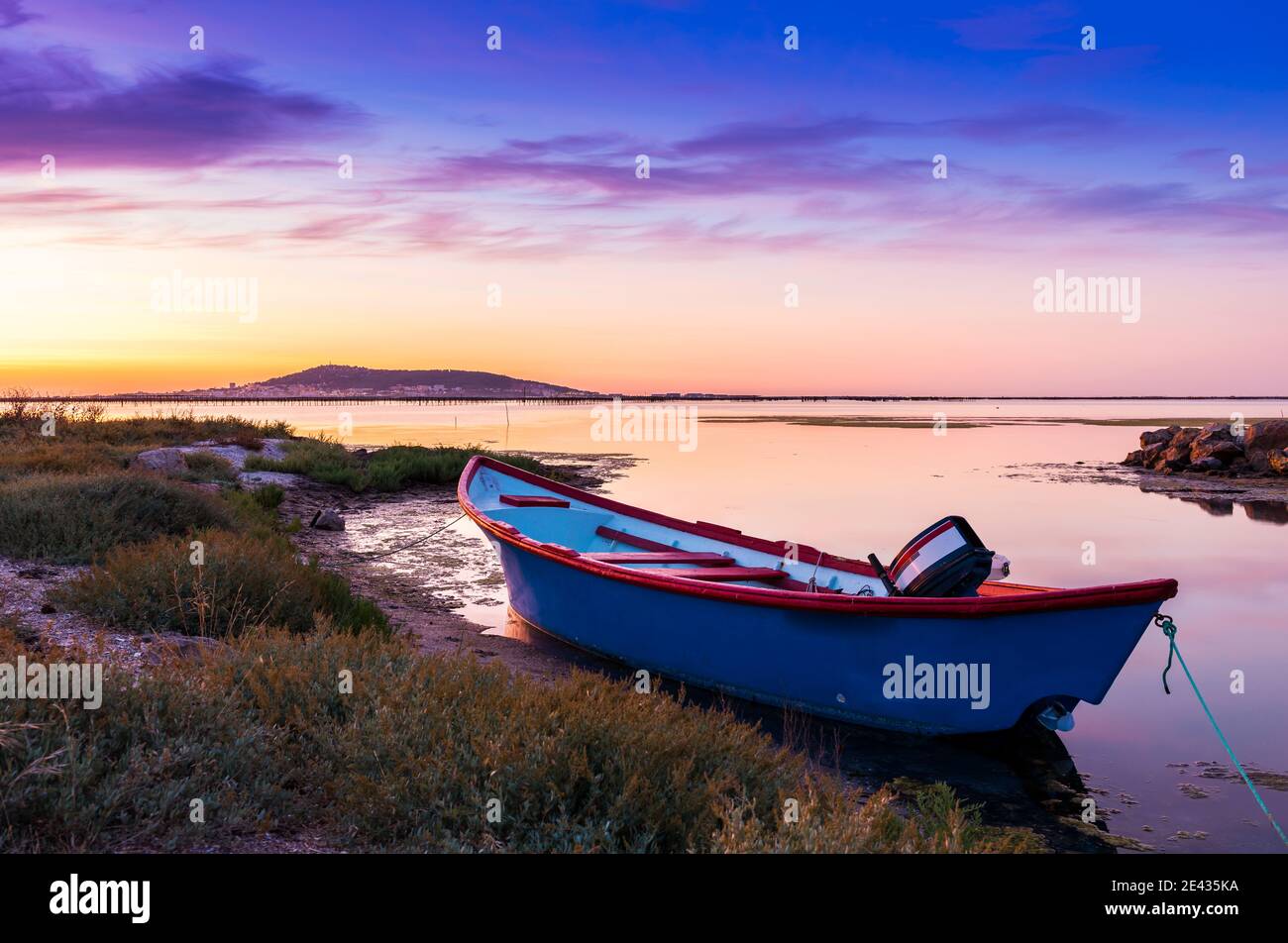 Landscape of the etang de thau at sunrise near the hi-res stock ...