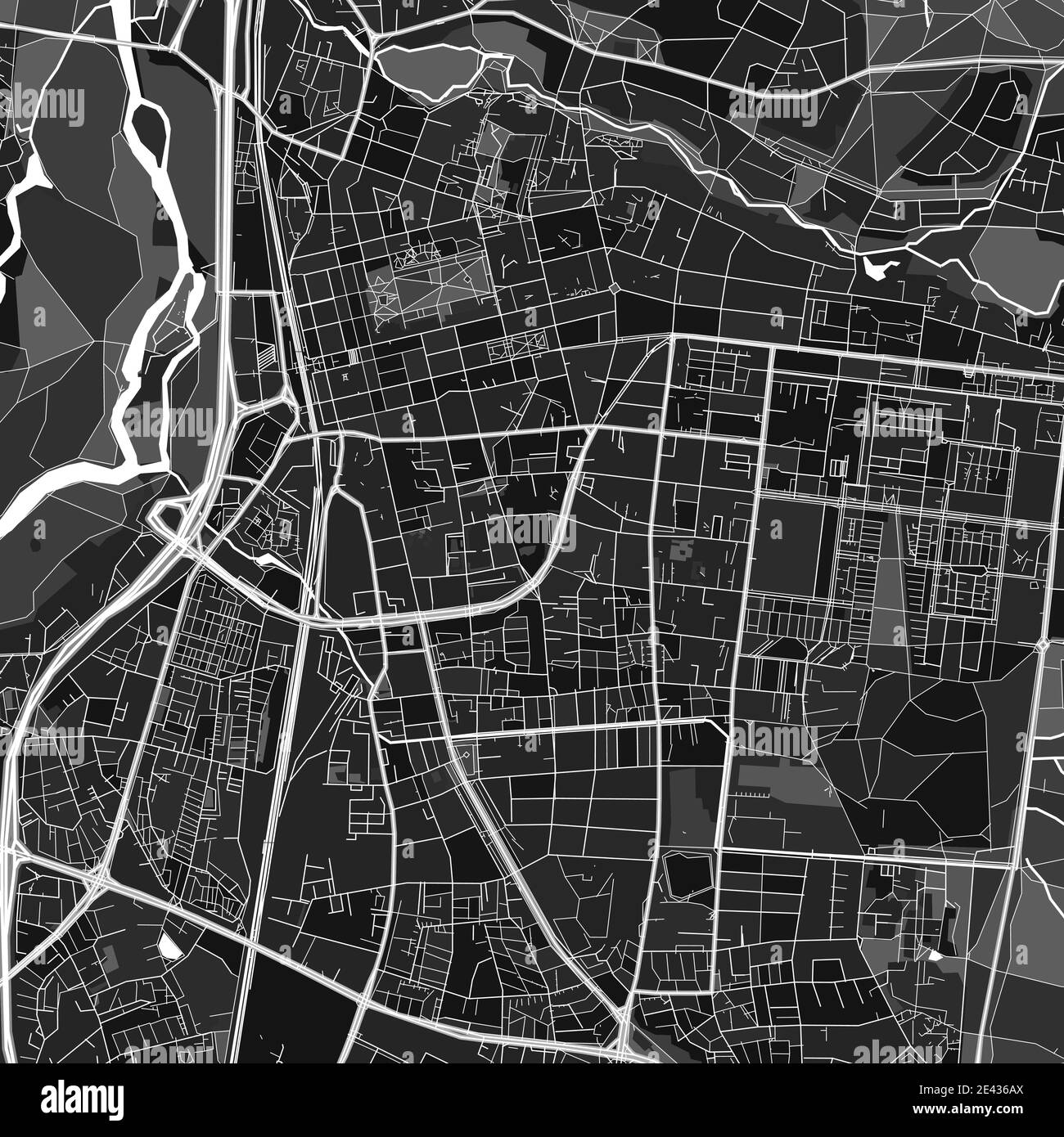 Dark vector art map of Erlangen, Bavaria, Germany with fine grays for ...