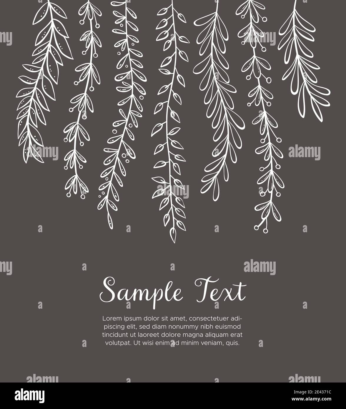 Dangling plants background. Hand drawn floral background. White drawing ...