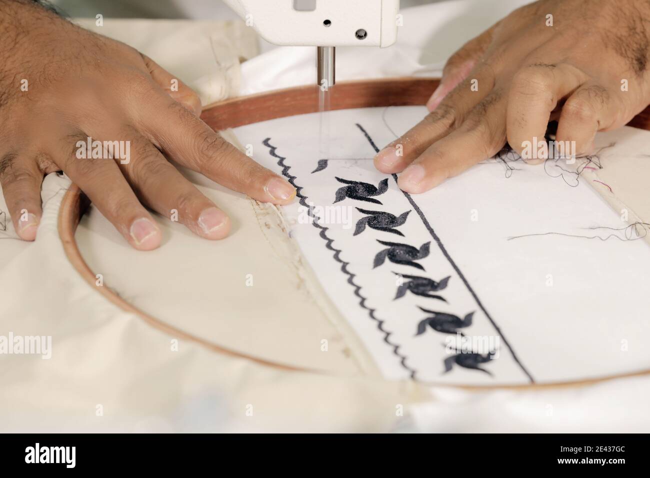 Hand sewing on embroidery machine Stock Photo - Alamy