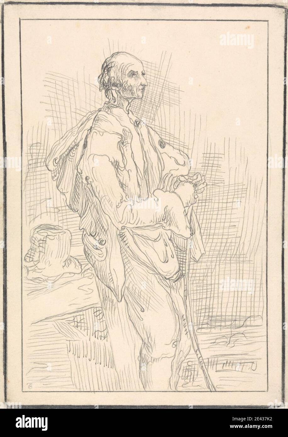 unknown artist, Elderly Rustic Figure, undated. Graphite on very thick ...