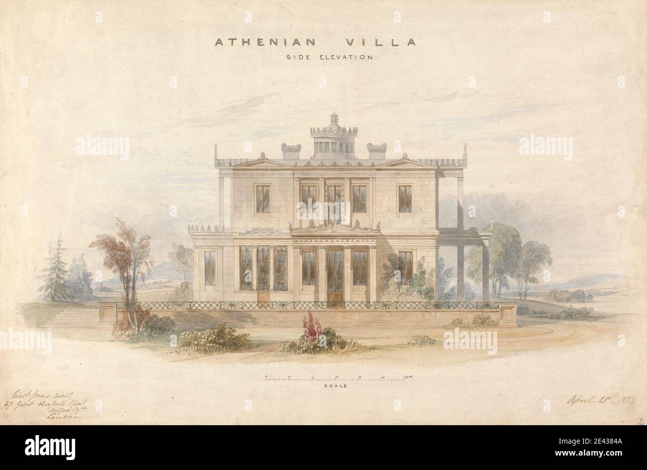 Edward Jones, active 1819â€“1835, Design for an Athenian Villa, Side ...