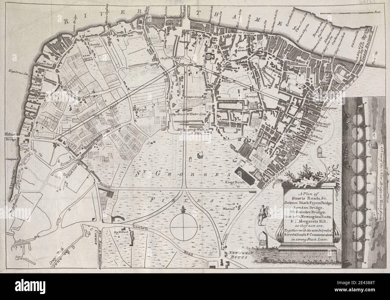 unknown artist, A Plan of Streets, Roads, and Churches, between Black ...
