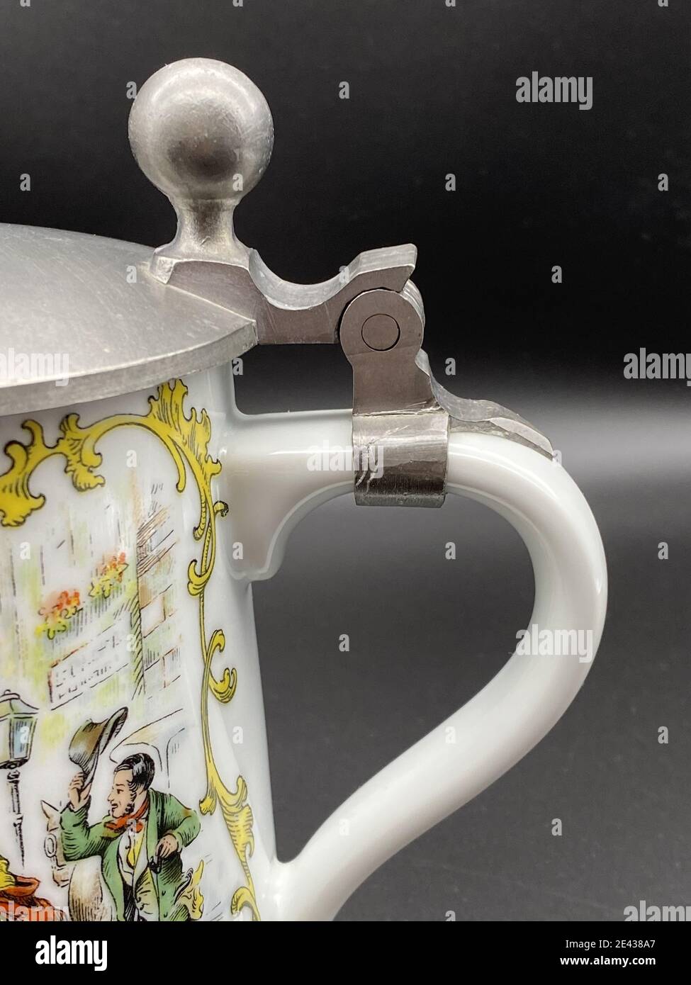 Closeup of the ceramic cup handle with vintage painting designs Stock ...