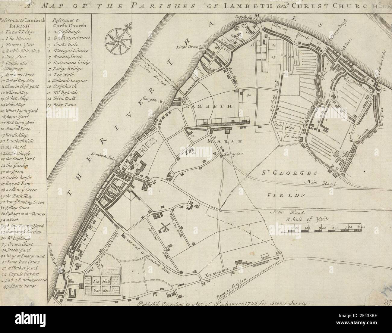 unknown artist, A Map of the Parishes of Lambeth in Christ Church, 1755 ...
