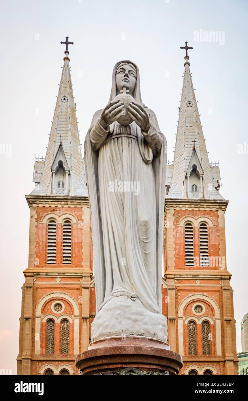 Statue outside Notre Dame Cathedral, Ho Chi Minh City (Saigon), Vietnam ...