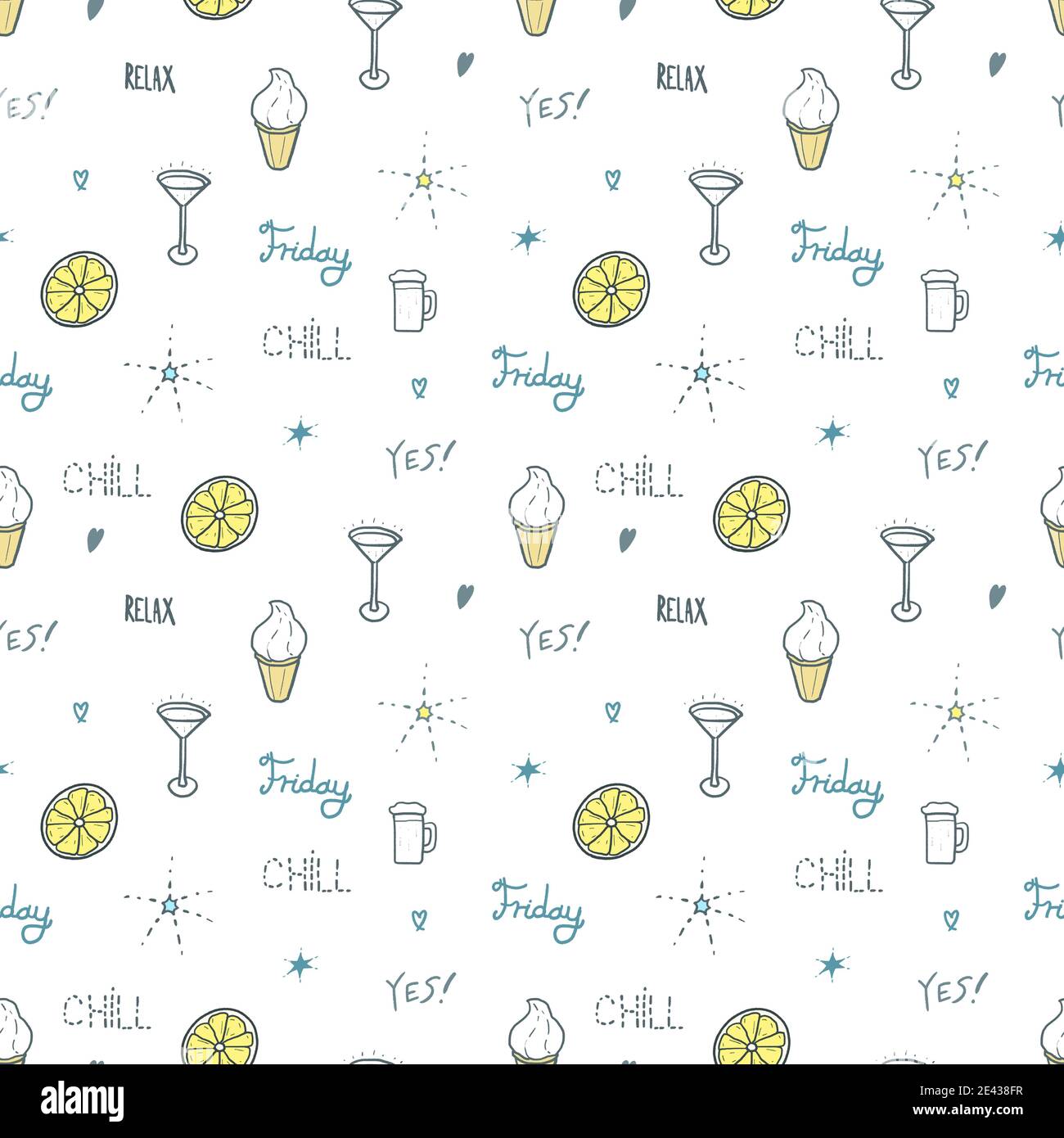 Seamless fashion pattern weekend theme. Happy Friday vector texture ...