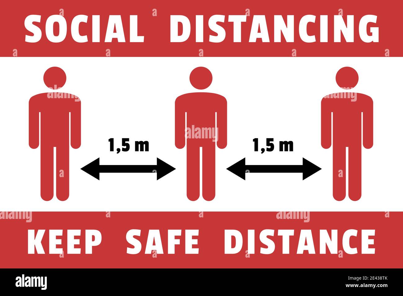 Social distancing vector sign. Keep safe distance. Red, black and white ...