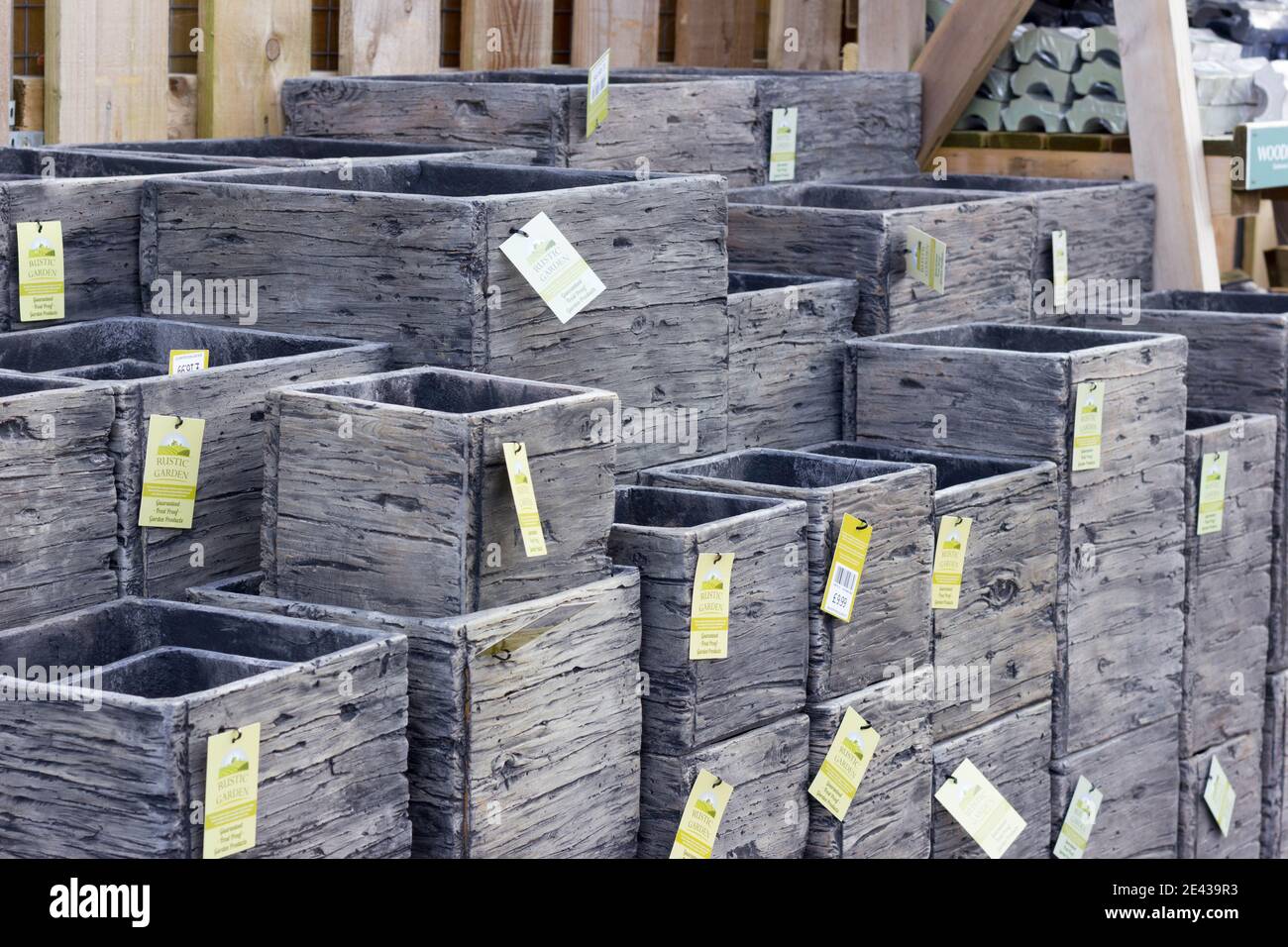 rustic and rectangle garden plant pots Stock Photo - Alamy