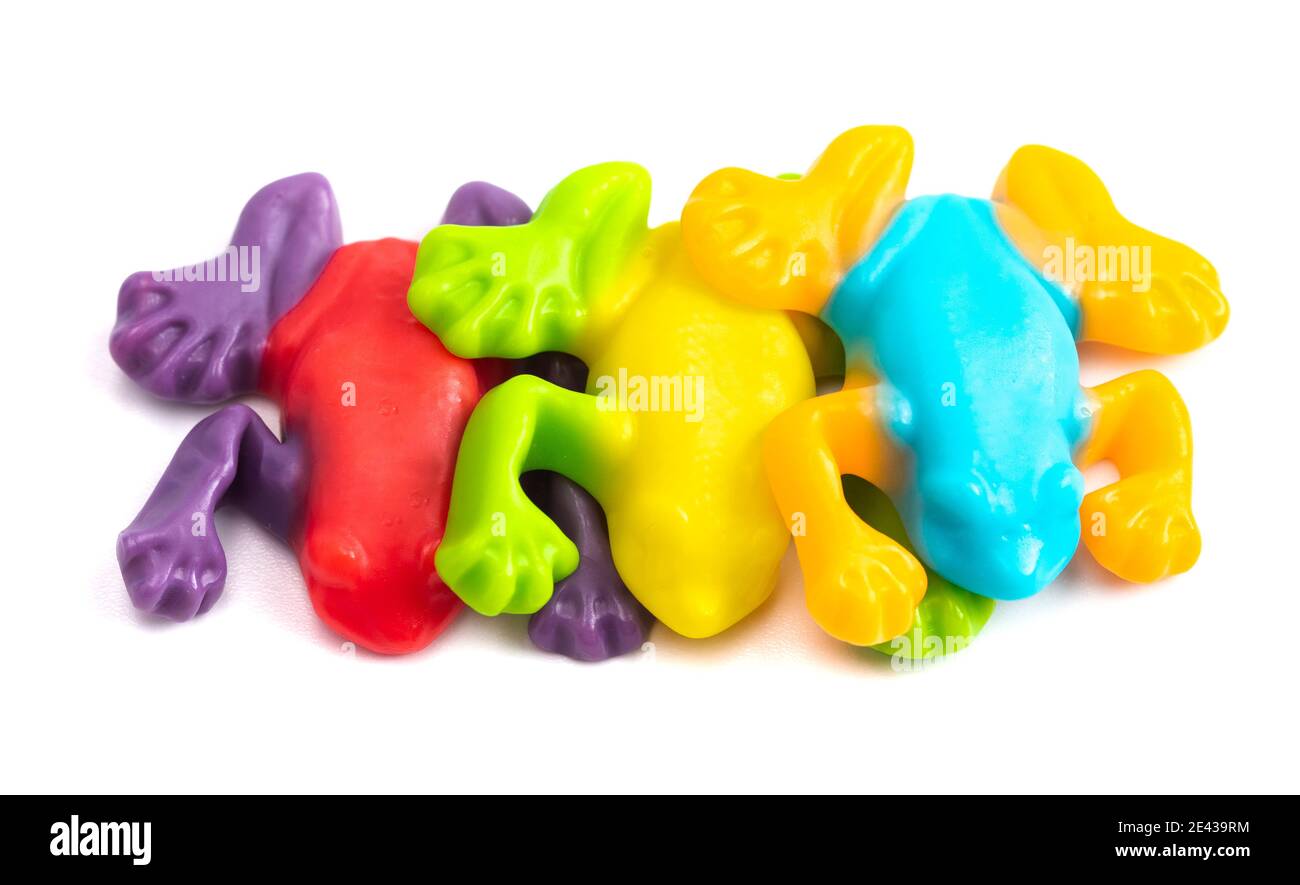 Multicolored Gummy Tree Frog Candies Isolated on a White Background ...