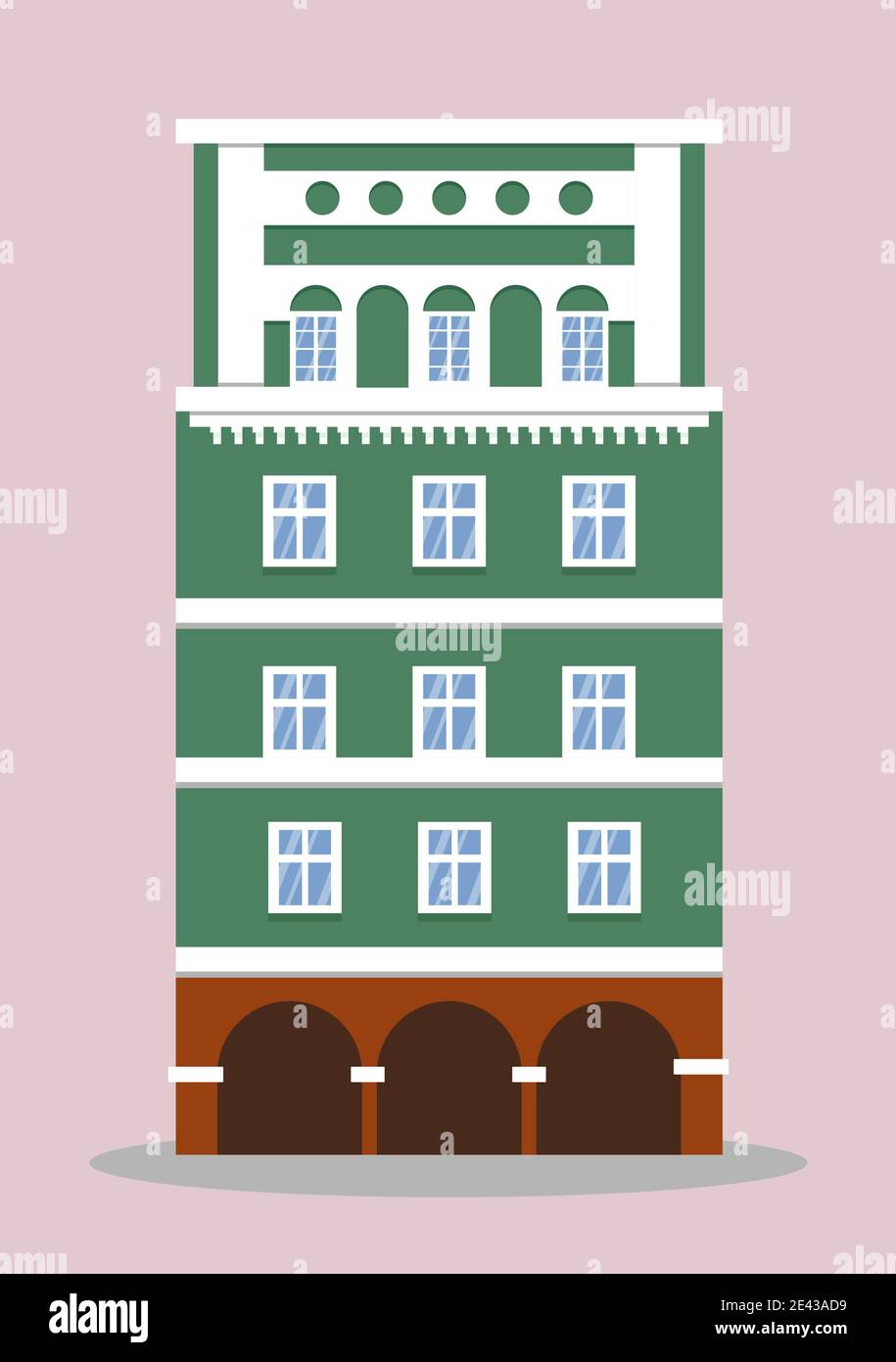 european colorful old house. Dutch style. green historic facade ...