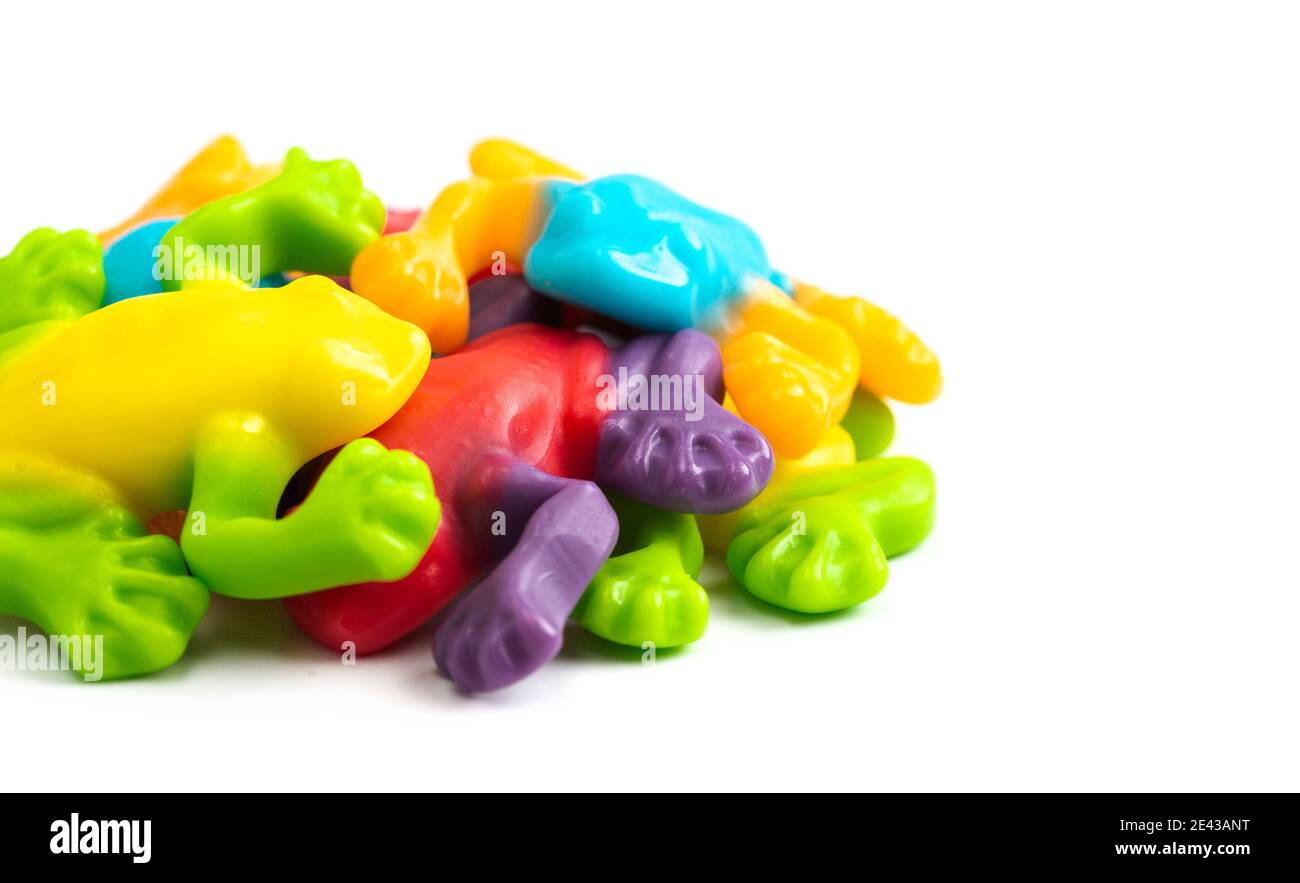 Multicolored Gummy Tree Frog Candies Isolated on a White Background ...