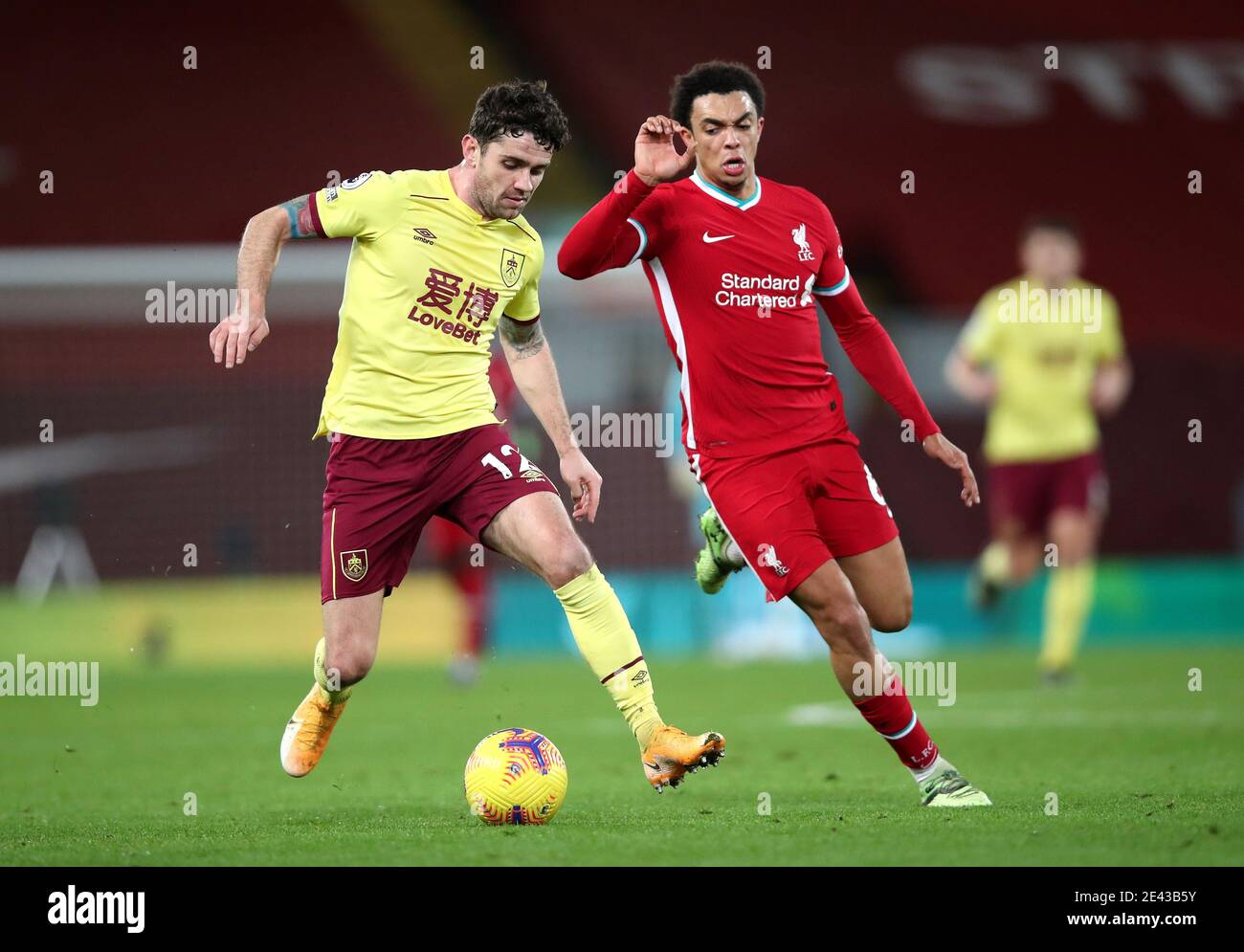 Burnley's Robbie Brady (left) and Liverpool's Trent Alexander-Arnold ...