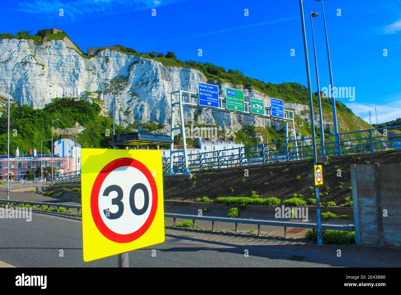 View of A20 road at the foot of the cliffs.White Cliffs of Dover,is the ...