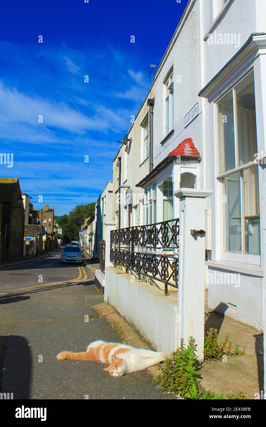 View of E Cliff street at the foot of the cliffs.White Cliffs of Dover ...