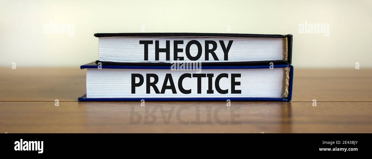 Theory and practice symbol. Books with words 'theory practice' on ...