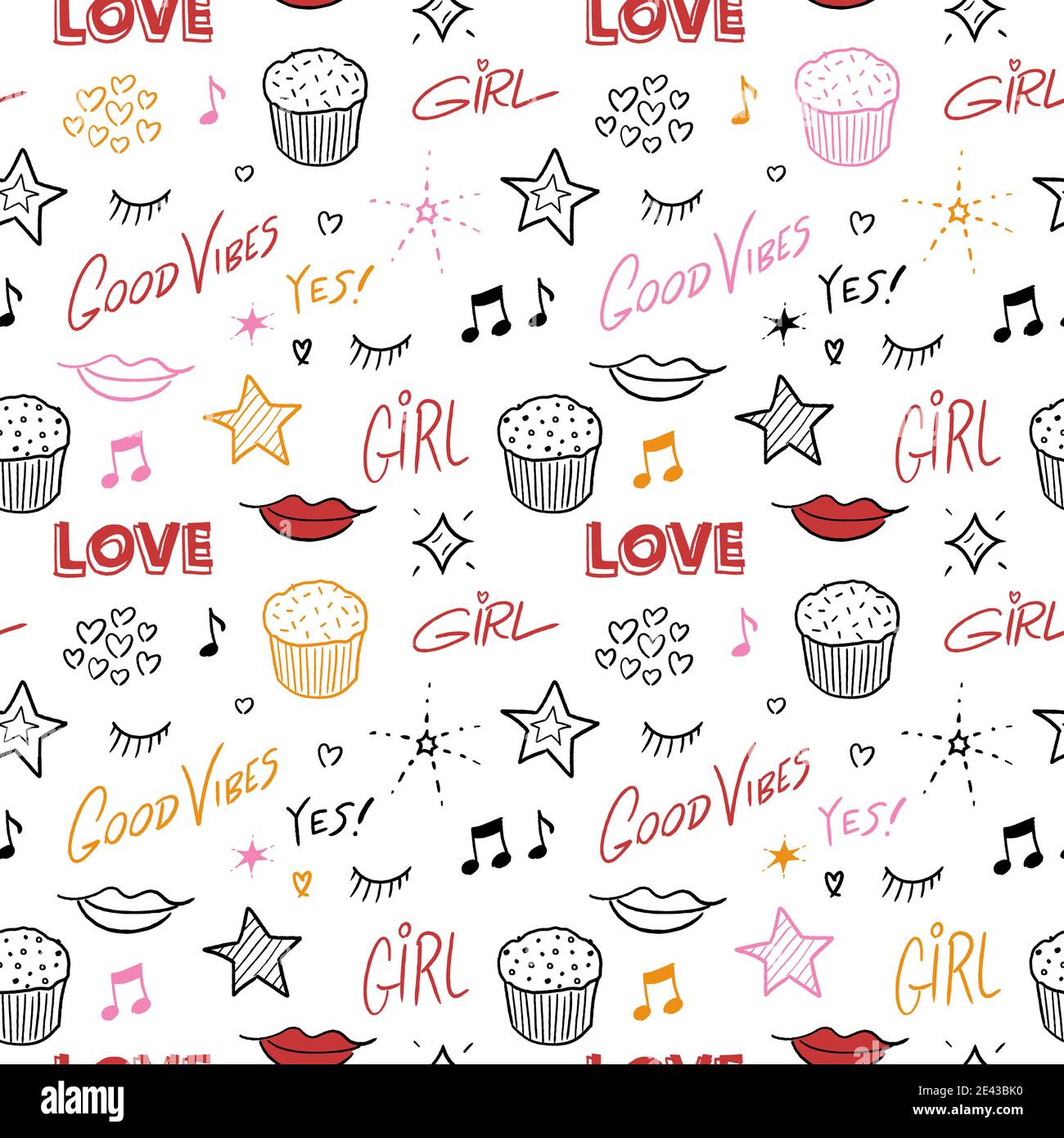 Girl power seamless vector. Feminine doodle texture pattern Stock ...