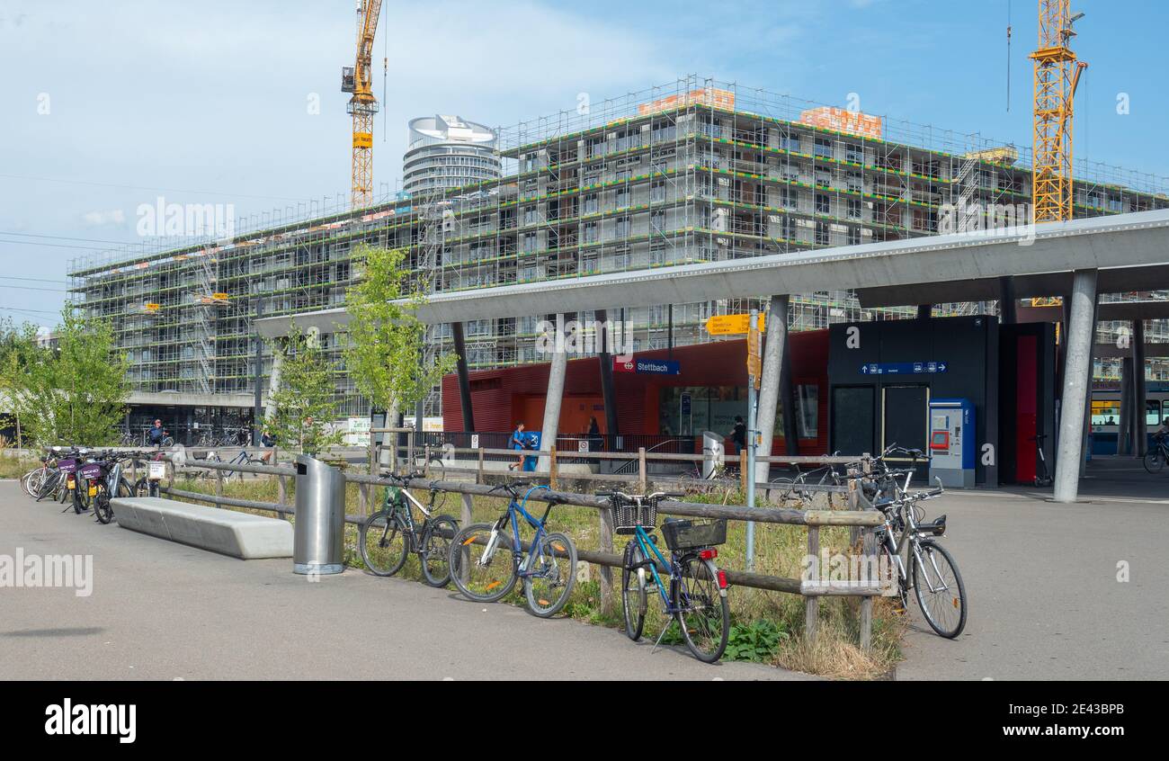 Zurich, Switzerland - August 12th 2020: Station Stettbach in front of ...