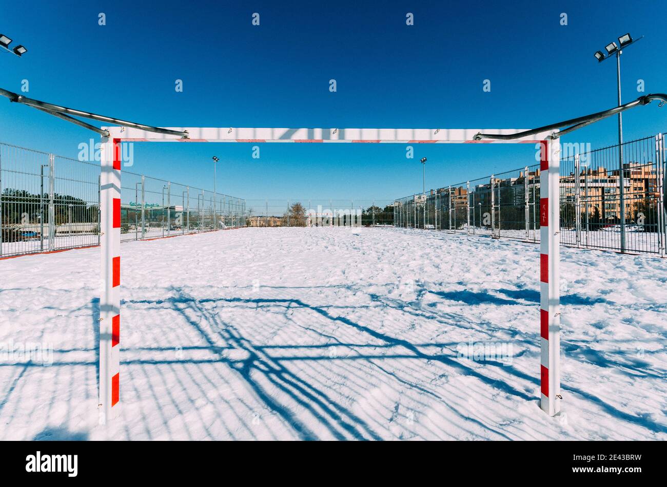 Football field covered with snow Stock Photo - Alamy