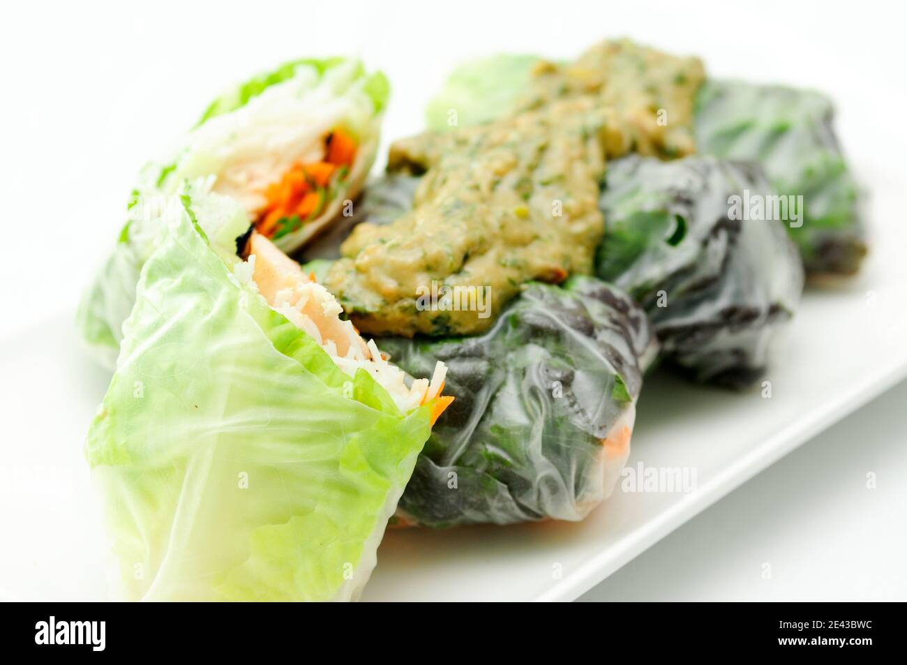 rice paper wrapped chicken with vermicelli noodles and a thai pe Stock ...