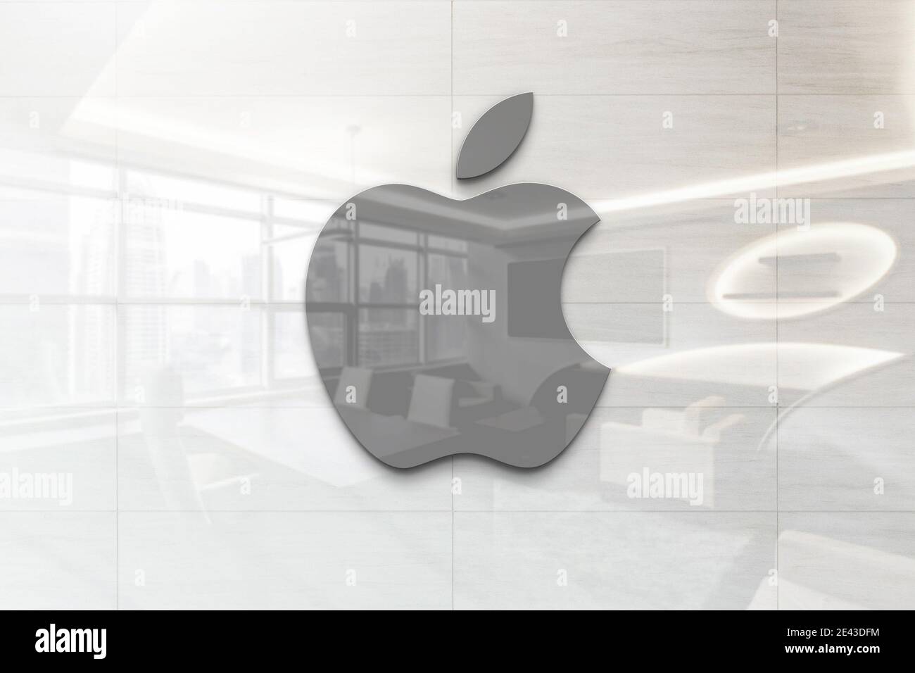 apple logo on glossy wall Stock Photo - Alamy