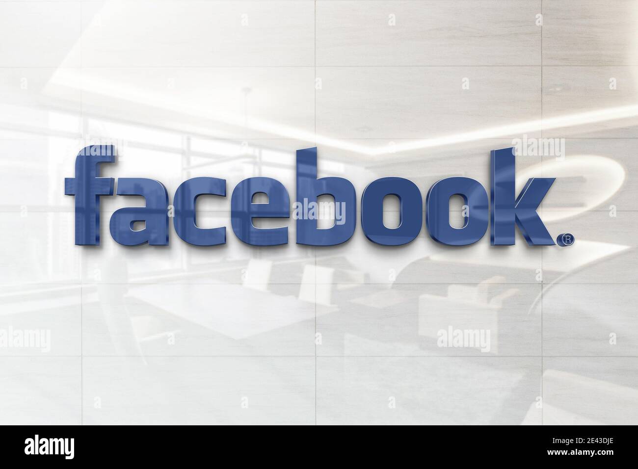 facebook logo on reflective business wall plaque Stock Photo - Alamy