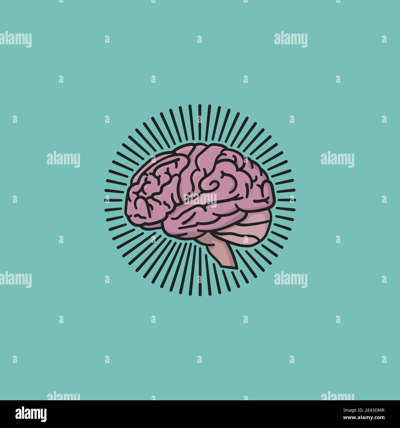 Human brain surrounded by rays vector illustration for Concussion ...