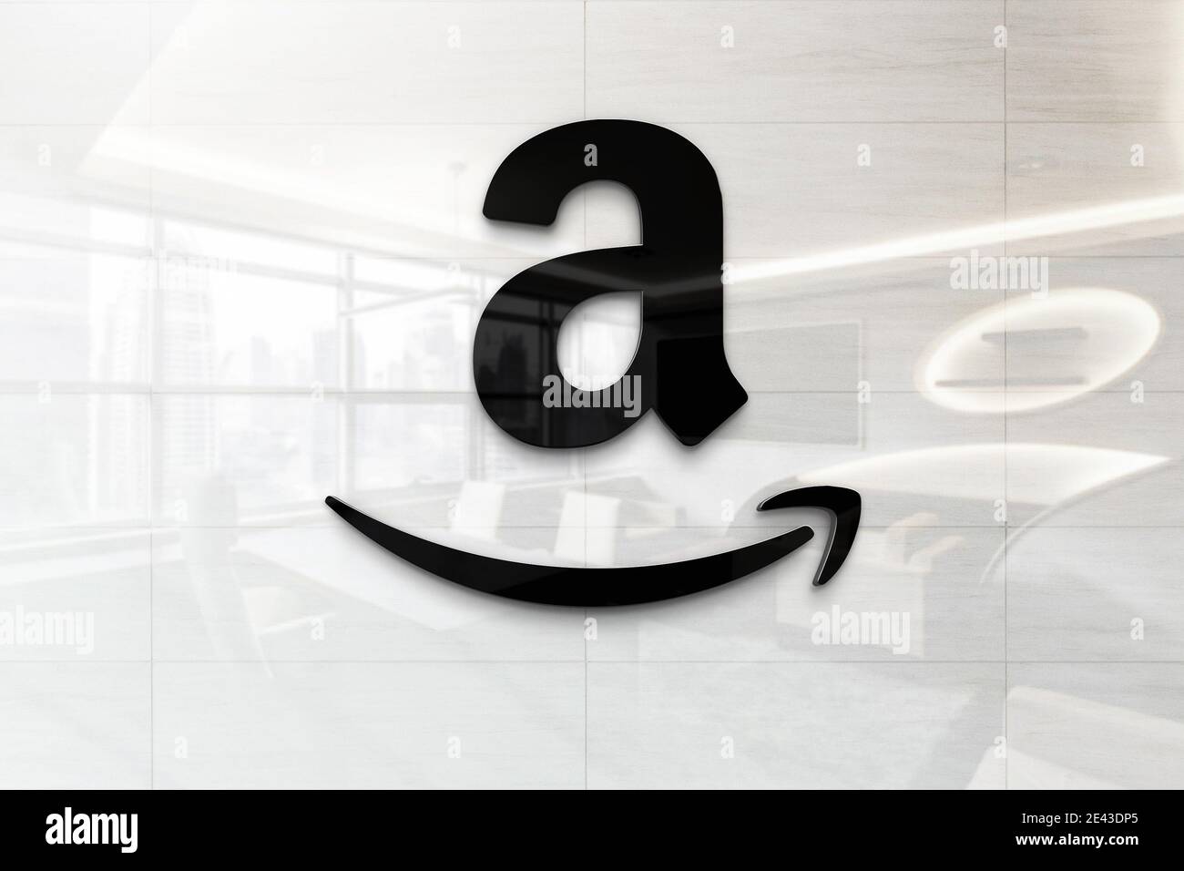 amazon logo on reflective business wall plaque Stock Photo - Alamy